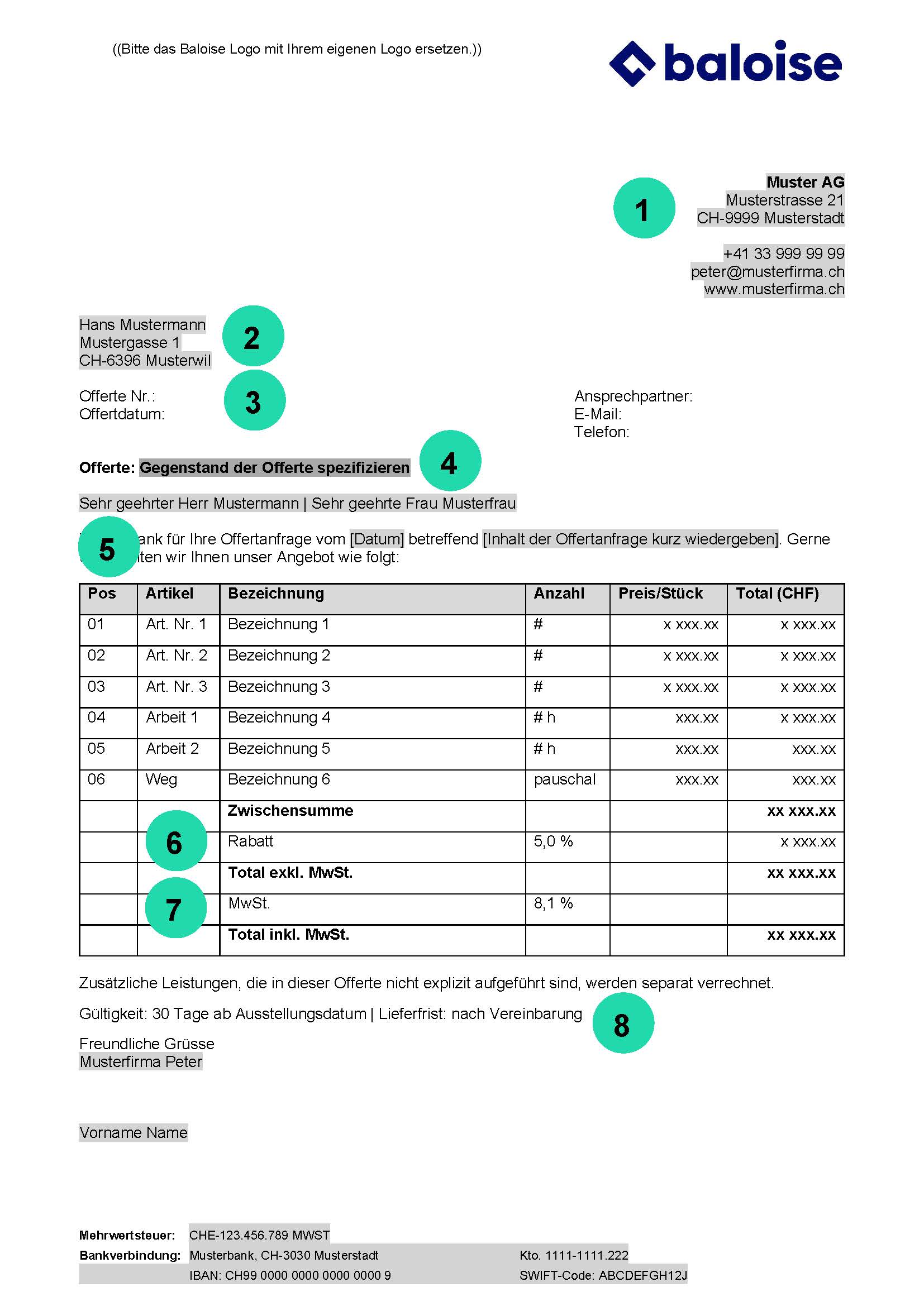 Rechnung Vorlage Schweiz Word